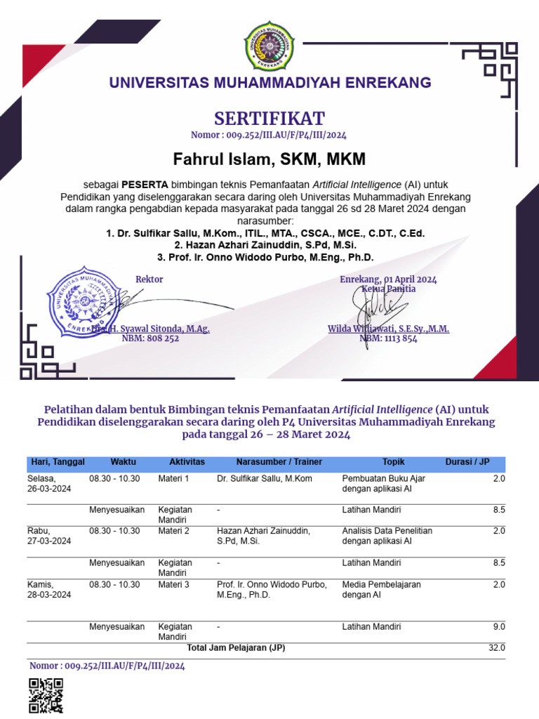 Fahrul Islam SKM MKM #24 Sertifikat Bimtek Unimen | PDF | Seni | Komputer