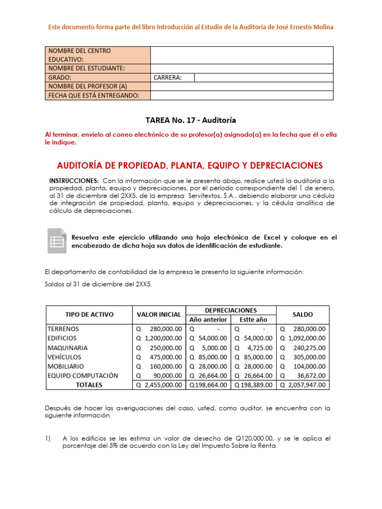 Tarea-17-Auditoria | PDF | Depreciación | Contabilidad