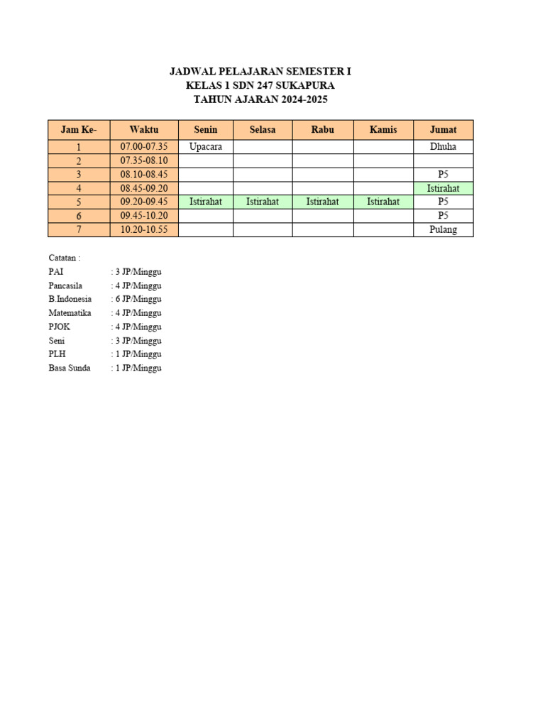 JADWAL KELAS 5 | PDF
