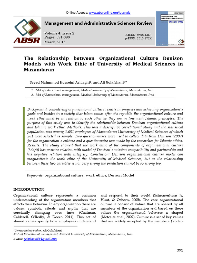 The Relationship Between Organizational Culture Denison Models With ...