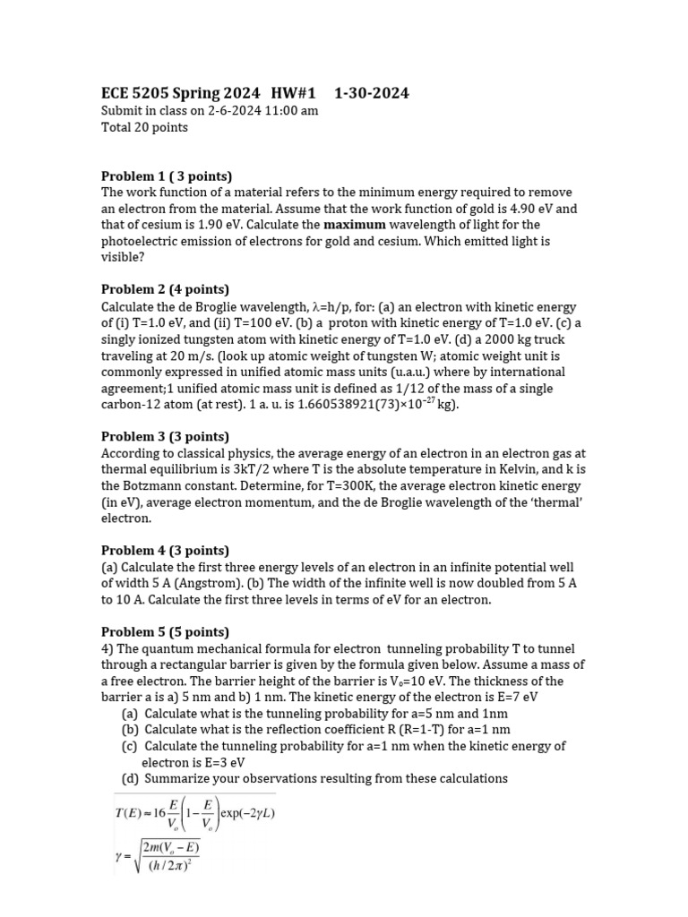 ECE 5205 Spring 2024 Homework #1 | Download Free PDF | Electron ...