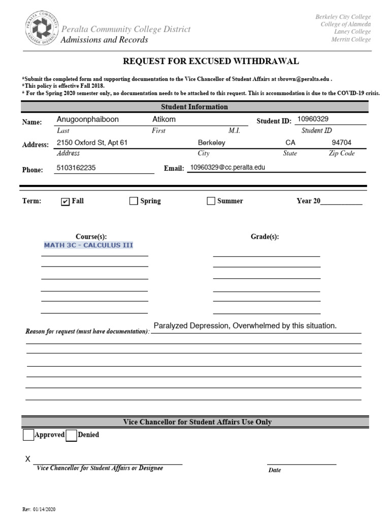 Request For Excused Withdrawal 2019-2-4 | PDF | Justice | Crime & Violence