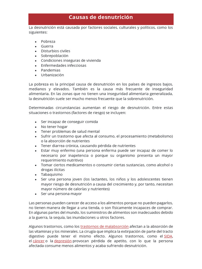 Causas De Desnutrición Descargar Gratis Pdf Desnutrición Alimentos