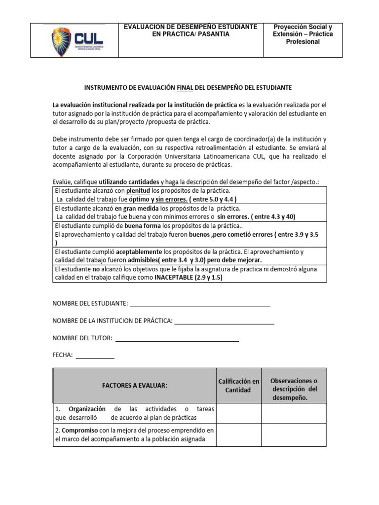 Pasantia Formato de Evaluacion Final - Estudiantes Asignadas A Ie | PDF ...