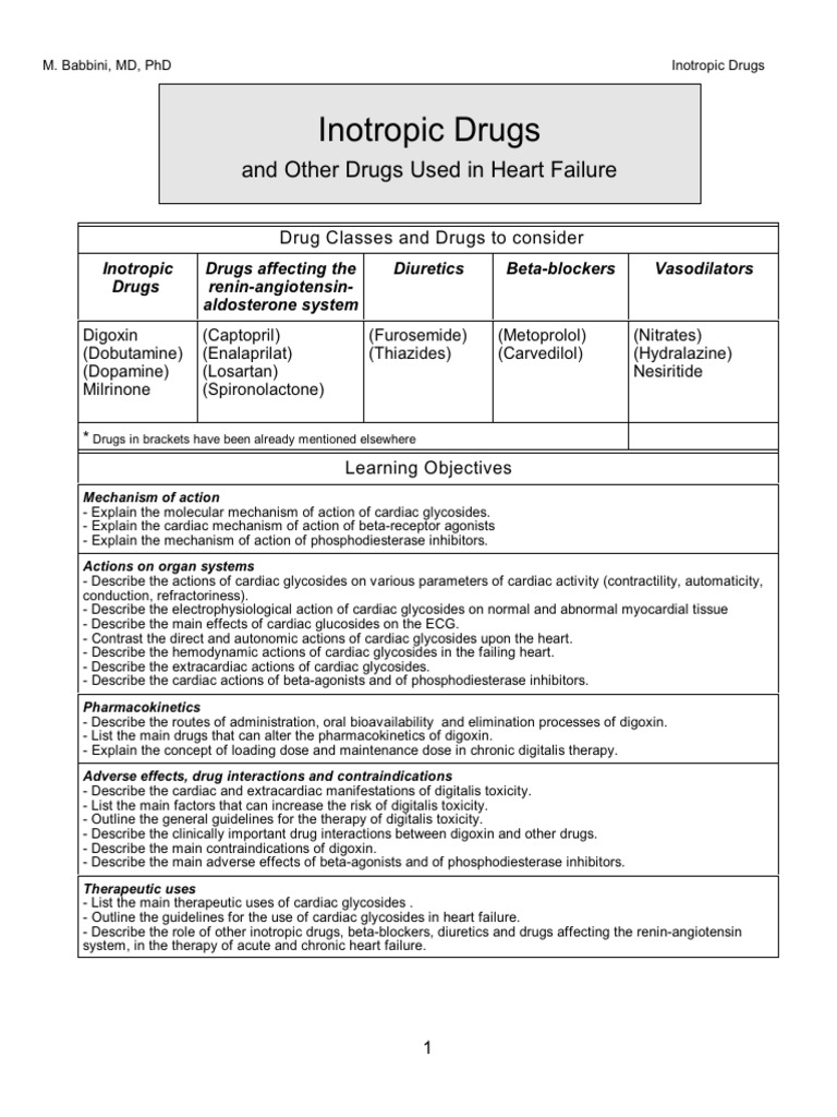 Inotropic Drugs | PDF | Heart | Heart Failure