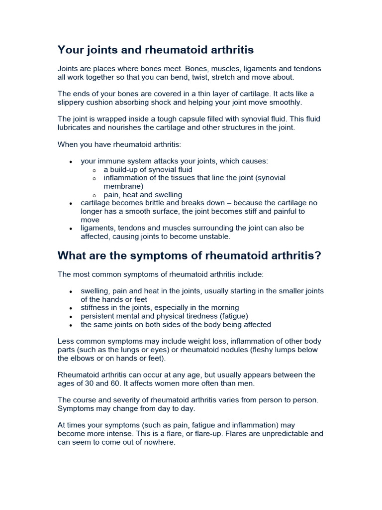 Your Joints and Rheumatoid Arthritis KP | PDF | Arthritis | Rheumatoid ...
