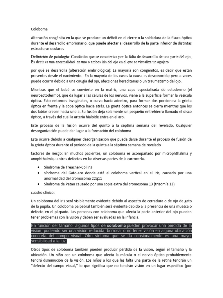 Coloboma | PDF | Percepción visual | Ojo humano