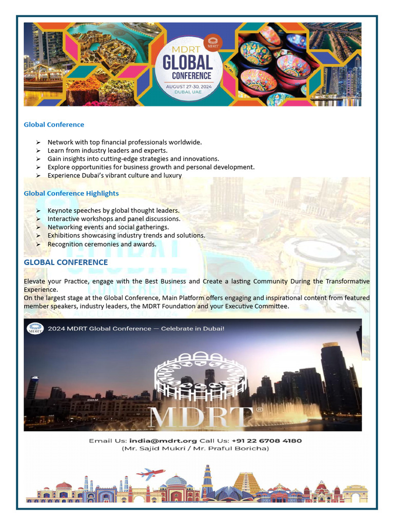 Flyer MDRT Global Conference | PDF | Dubai | United Arab Emirates