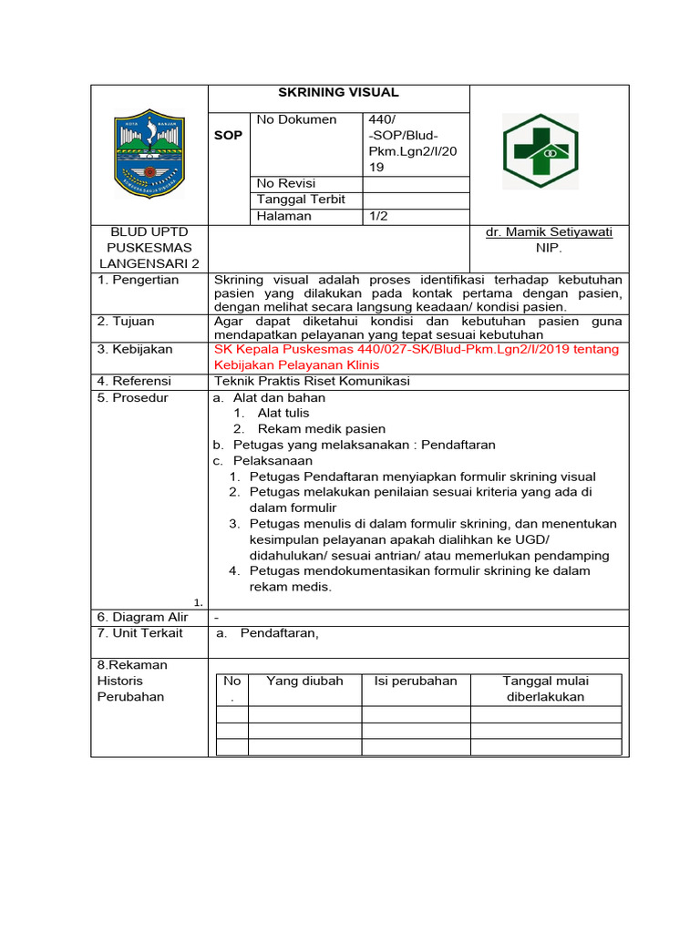 Sop Skrining Visual | PDF