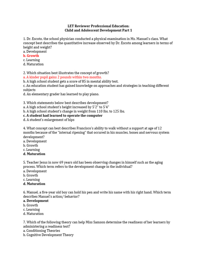 LET Reviewer Professional Education: Child and Adolescent Development Part 1 | PDF | Thought ...