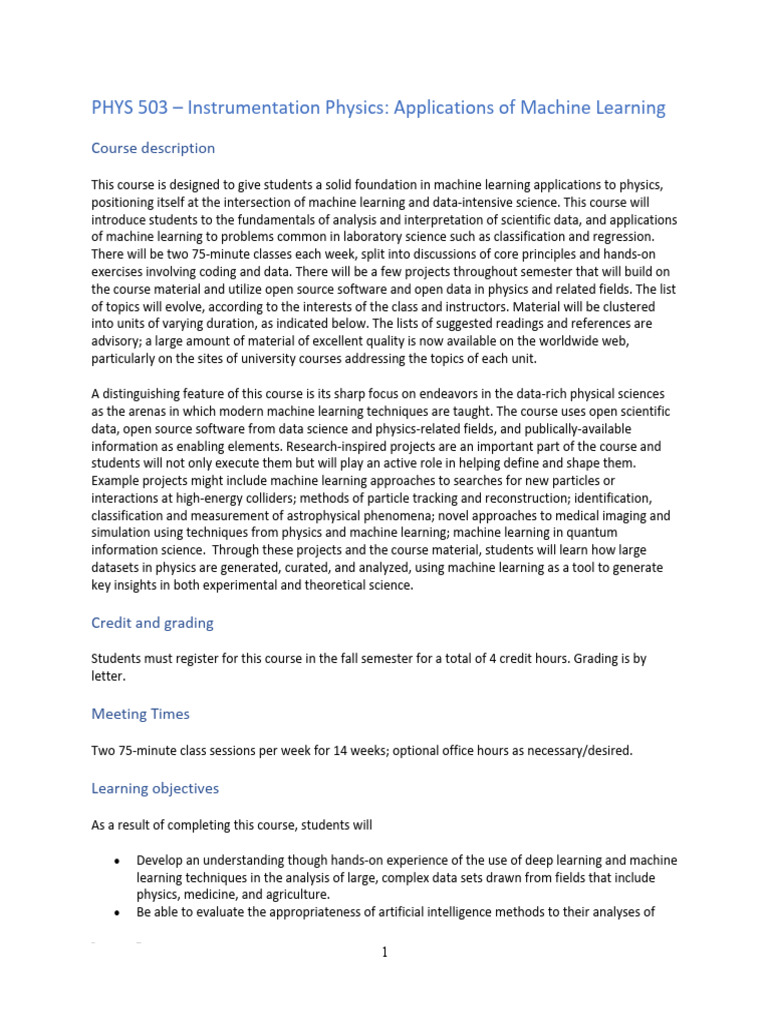 MEng Physics 503 Syllabus | PDF | Artificial Neural Network | Physics