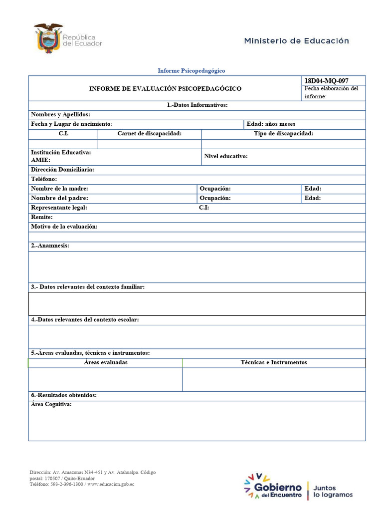 Modelo de Informe Psicopedagógico | PDF | Maestros | Plan de estudios