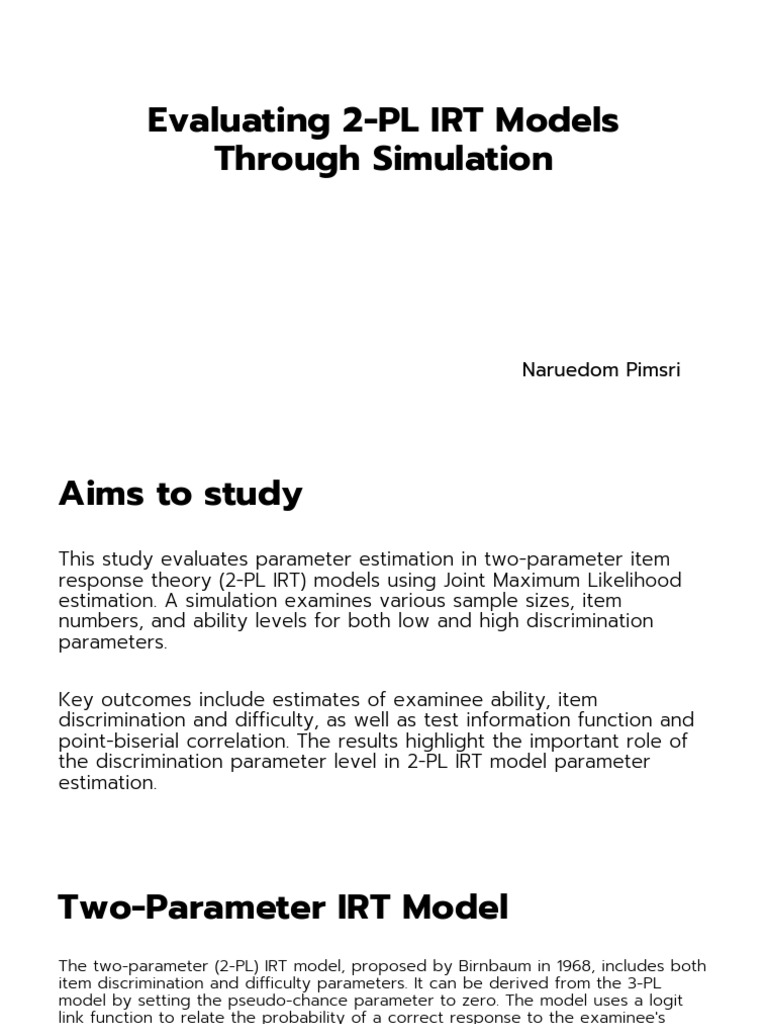 Evaluating 2-PL IRT Models Through Simulation | PDF | Estimation Theory | Quantitative Research