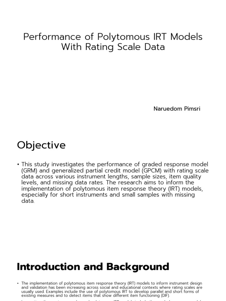 Performance of Polytomous IRT Models With Rating Scale Data | PDF | Quantitative Research ...
