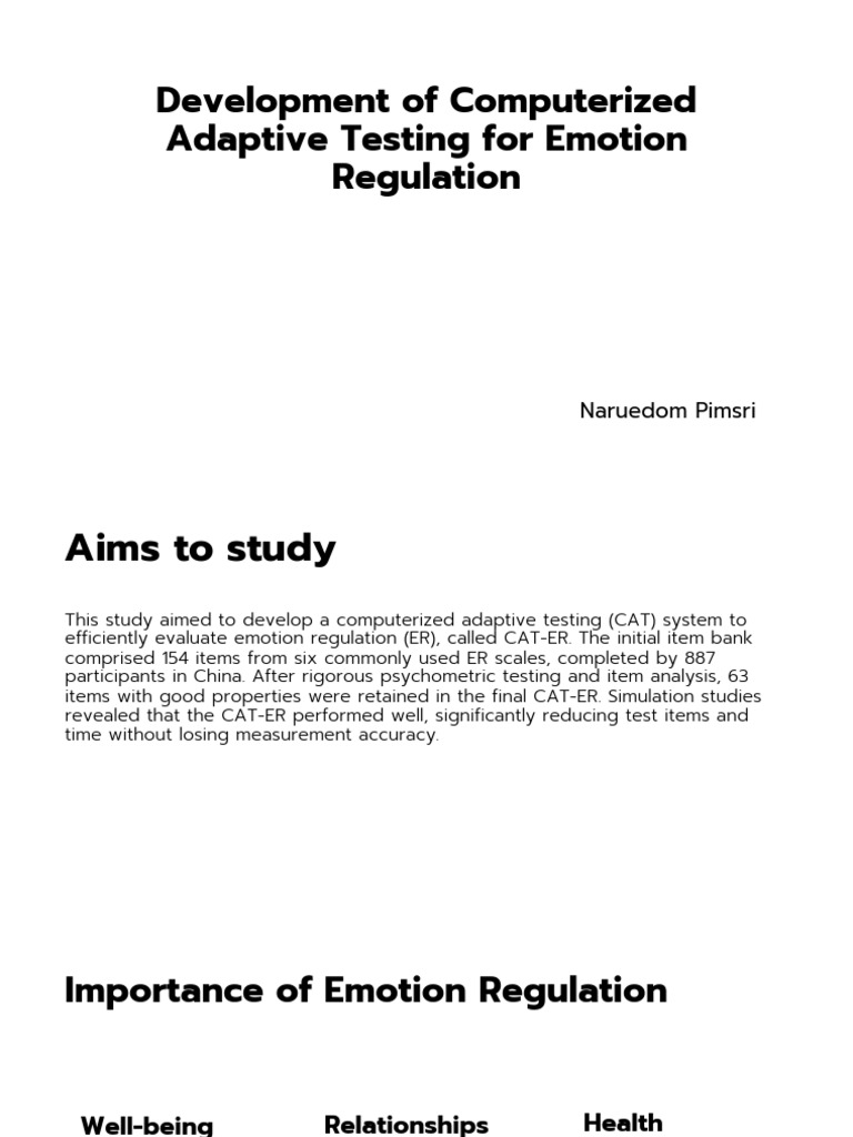 Development Of Computerized Adaptive Testing For Emotion Regulation Pdf Psychometrics
