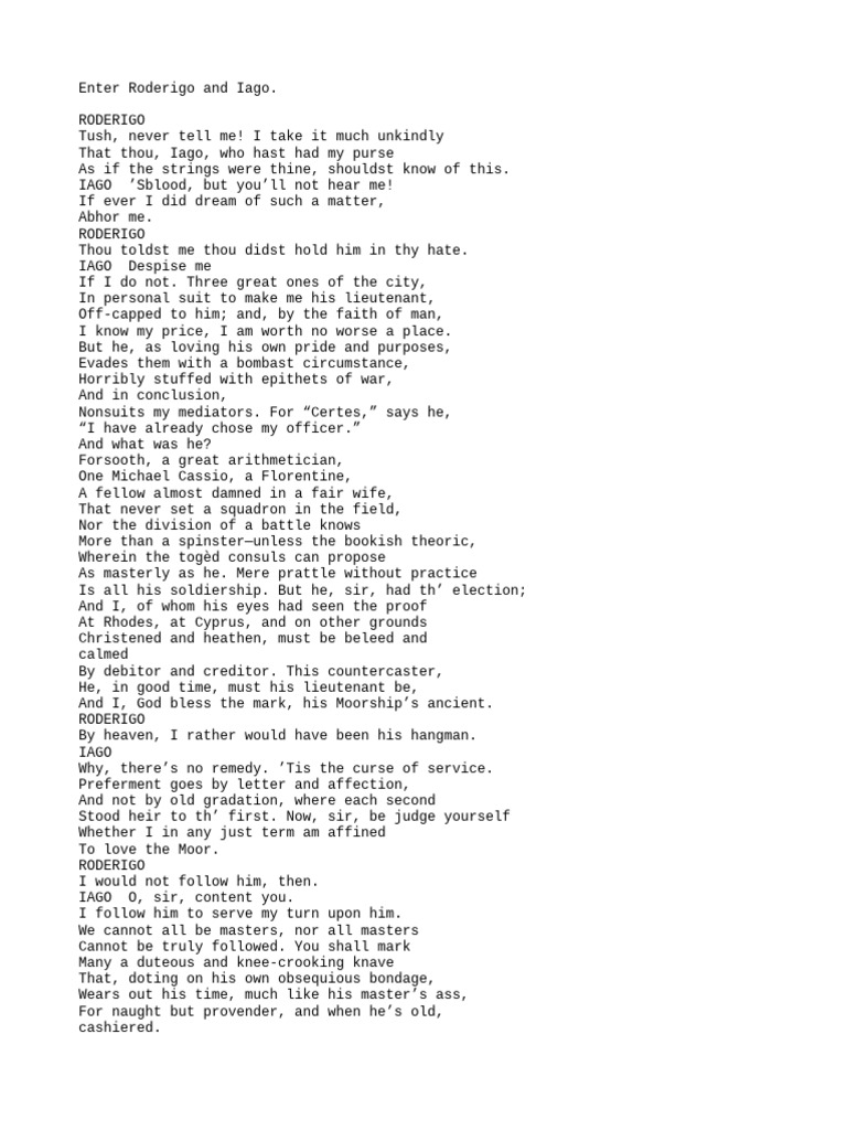 Othello Act 1 Scene 1 | PDF | Iago