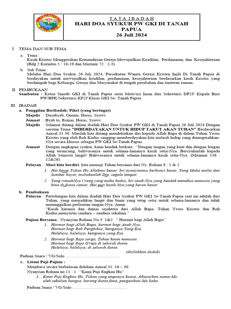 Tata Ibadah Hds PW Gki KN 2024 | PDF