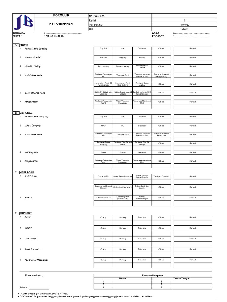 ENG - Form Inspeksi Harian | PDF