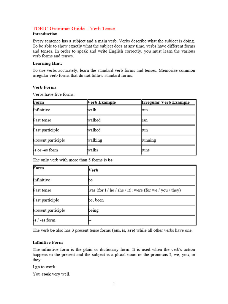 TOEIC Grammar Guide | PDF | Verb | Perfect (Grammar)