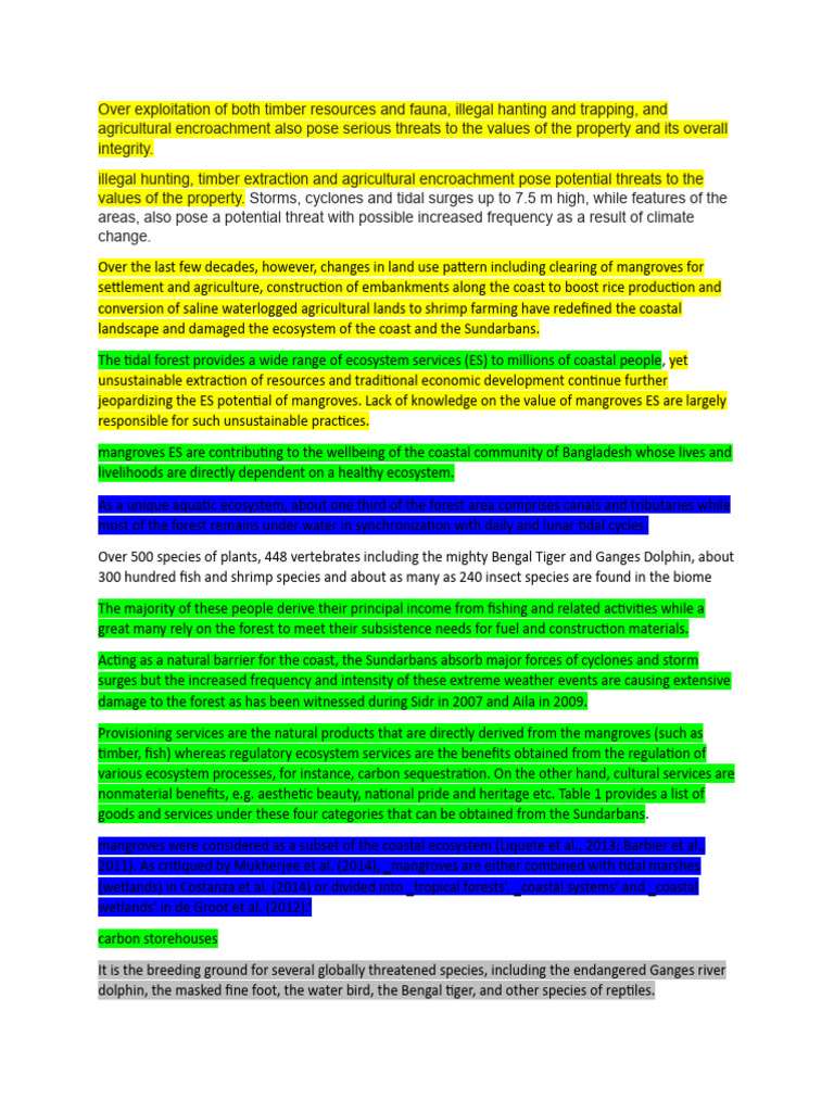 Over Exploitation of Both Timber Resources and Fauna | PDF | Mangrove | Nature