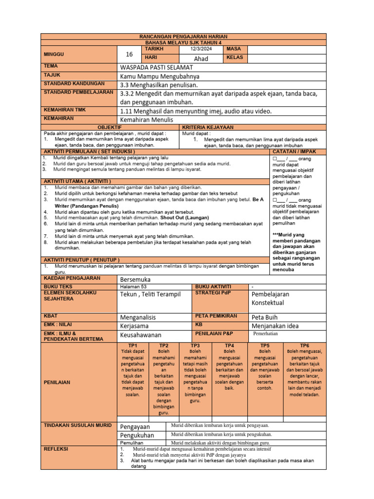 RPH Minggu 16 | PDF | Karier & Perkembangan
