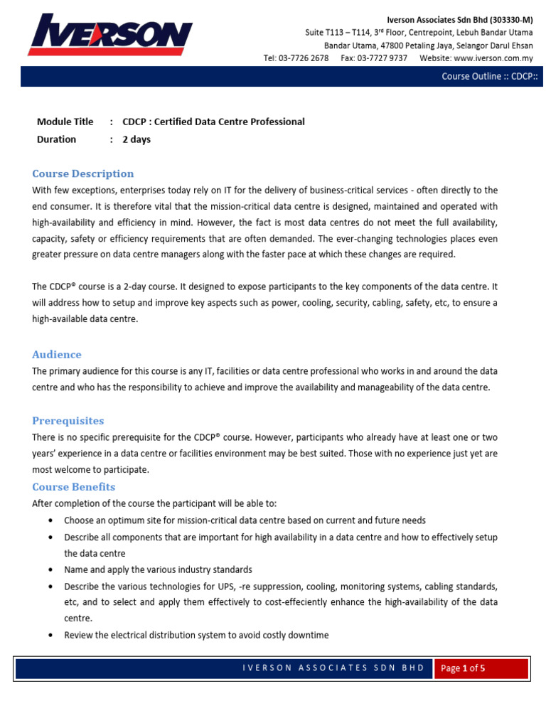 CDCP Brochure - Certified Data Centre Professional (R23-01) | PDF ...