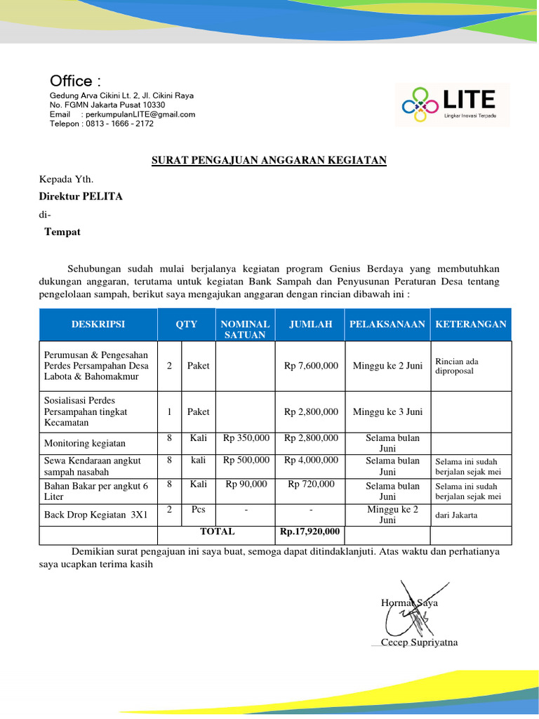 Surat Pengajuan Anggaran | PDF