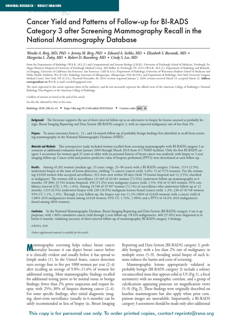 Birads 3 | PDF | Mammography | Breast Cancer