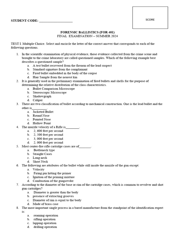 Final Exam | PDF | Gun Barrel | Cartridge (Firearms)