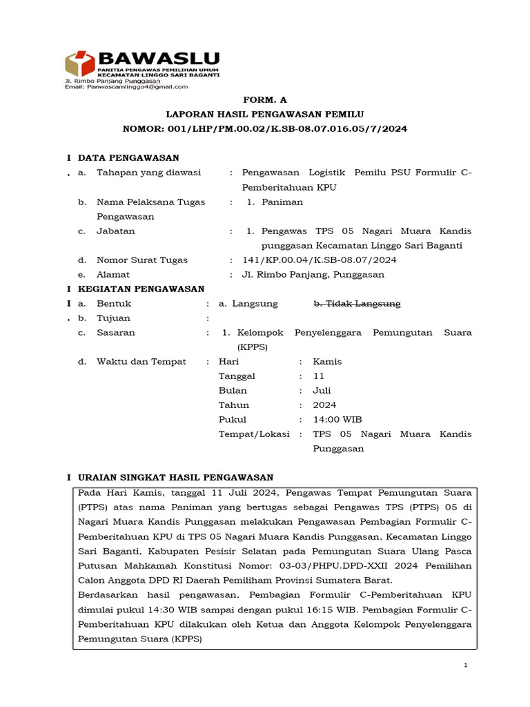 Format Form A Paniman TPS 05 Pemberian Formulir C.Pemberitahuan-KPU ...