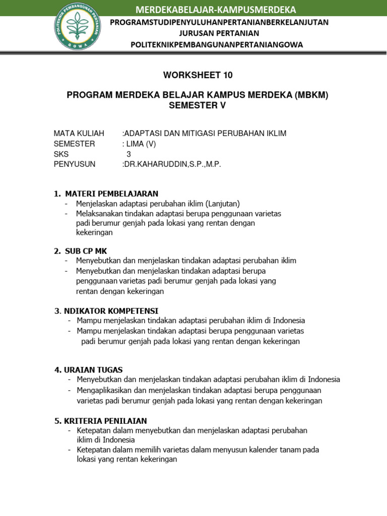 Worksheet - 10 - Arini Astari - Adaptasi Mitigasi Dan Perubahan Iklim | PDF | Kesehatan Holistik ...