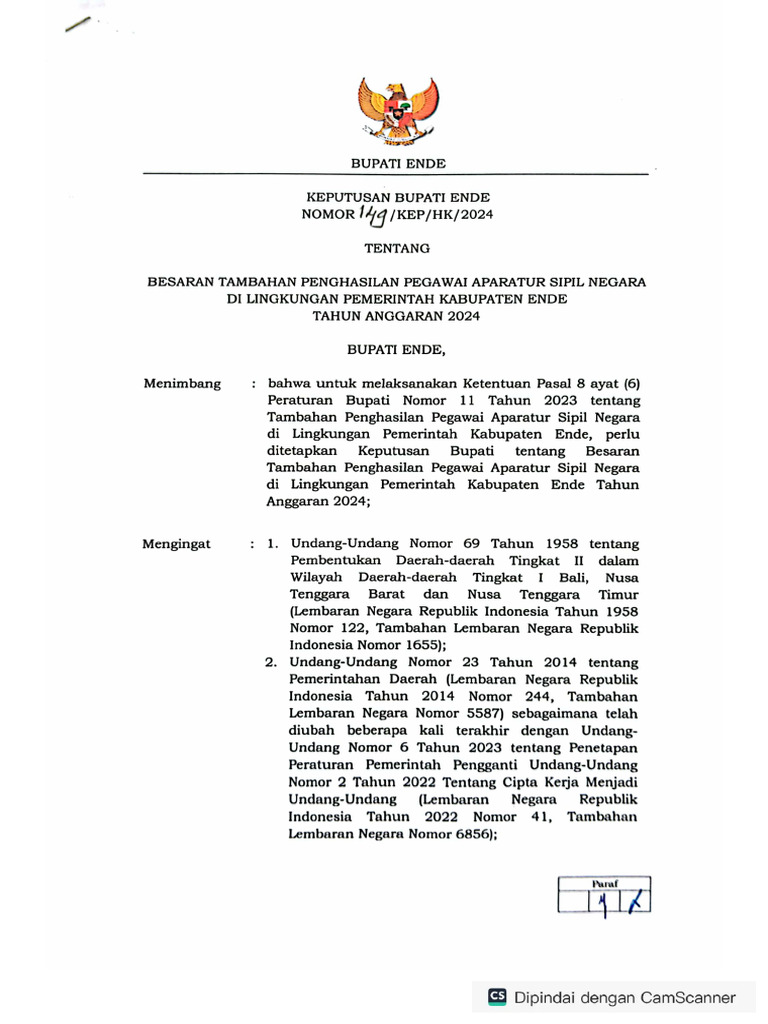 Keputusan Bupati Besaran TPP 2024 | PDF