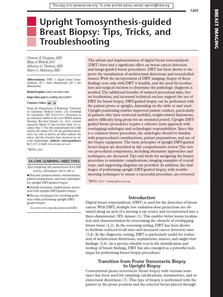 Vijapura Et Al 2021 Upright Tomosynthesis Guided Breast Biopsy Tips ...