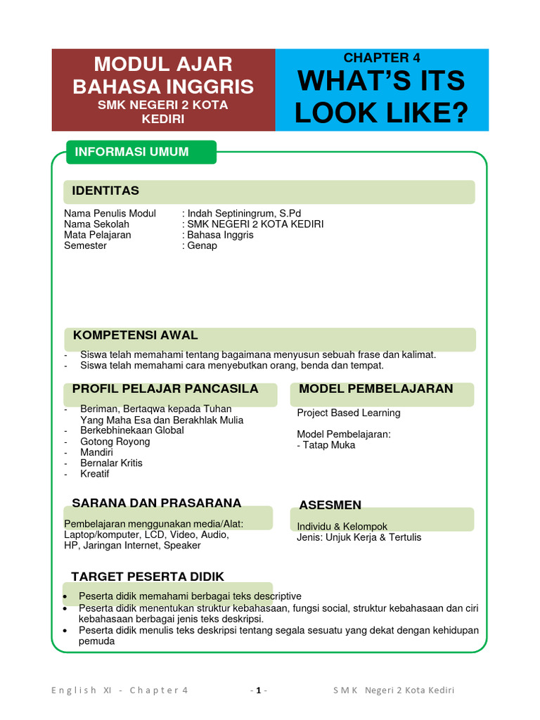MODUL AJAR 4 Descriptive Text | PDF