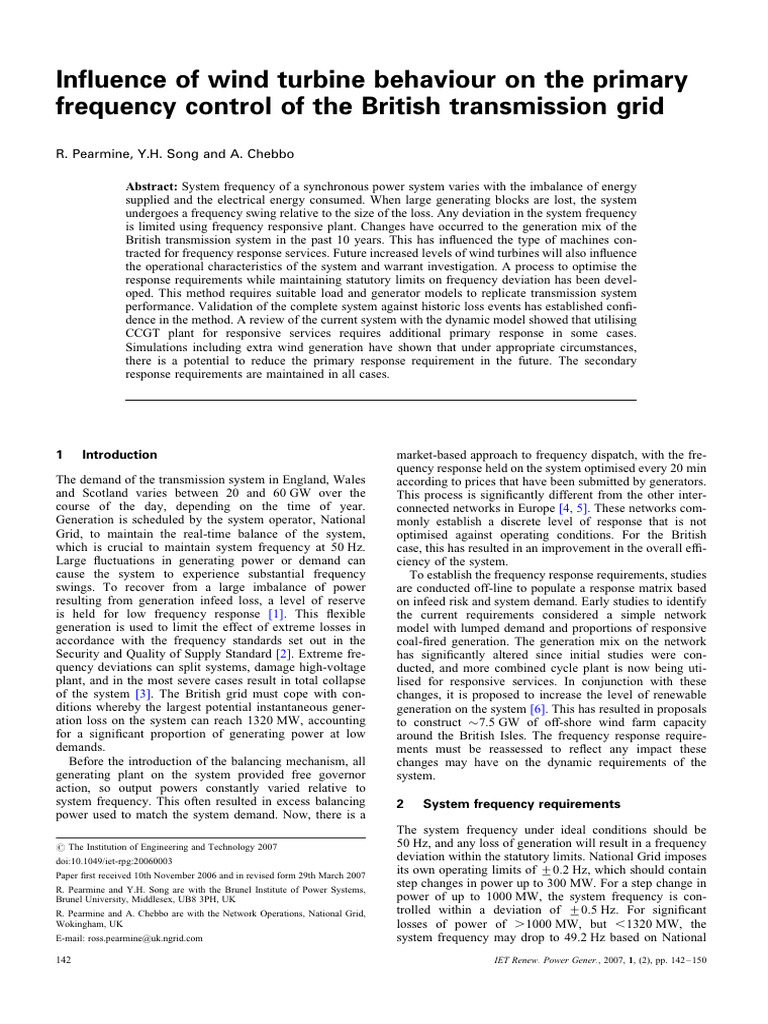 Influence of Wind Turbine Behaviour On The Primary Frequency Control of ...