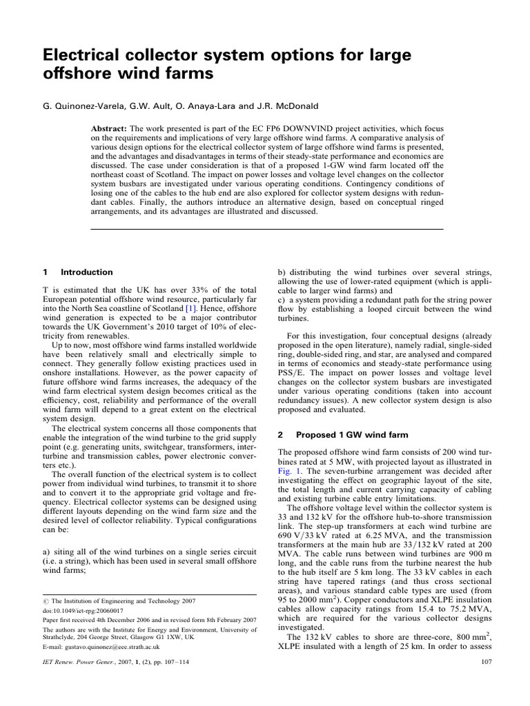 Electrical Collector System Options For Large Offshore Wind Farms | PDF ...
