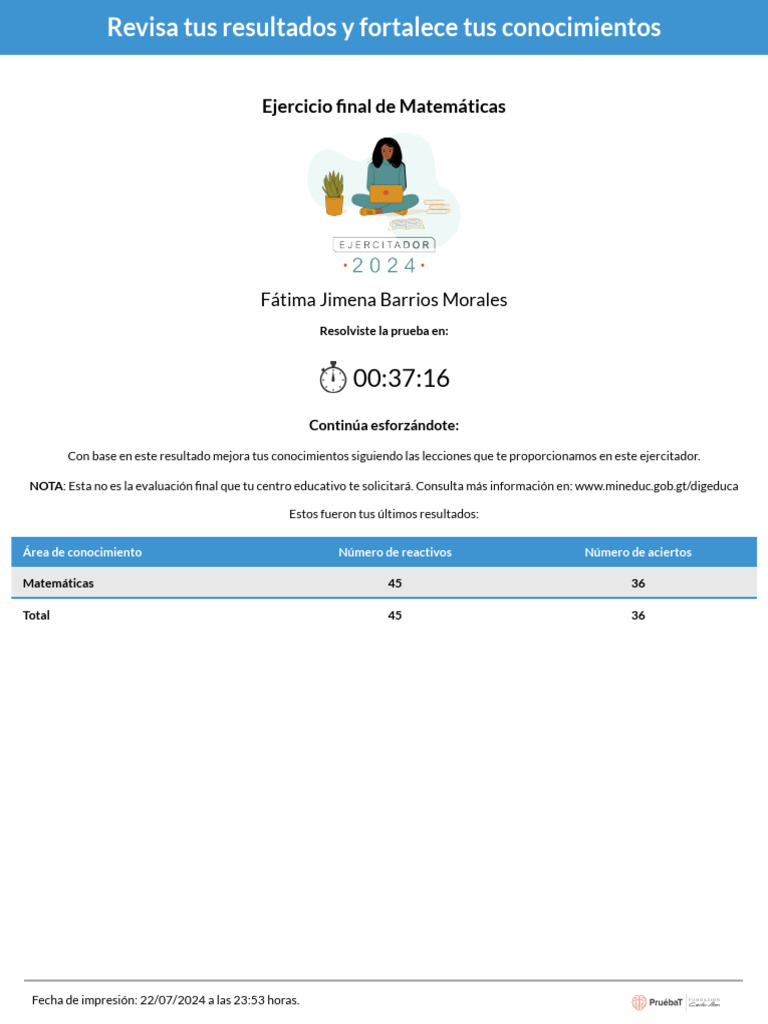 PruébaT, Diagnostico Final Mate | PDF