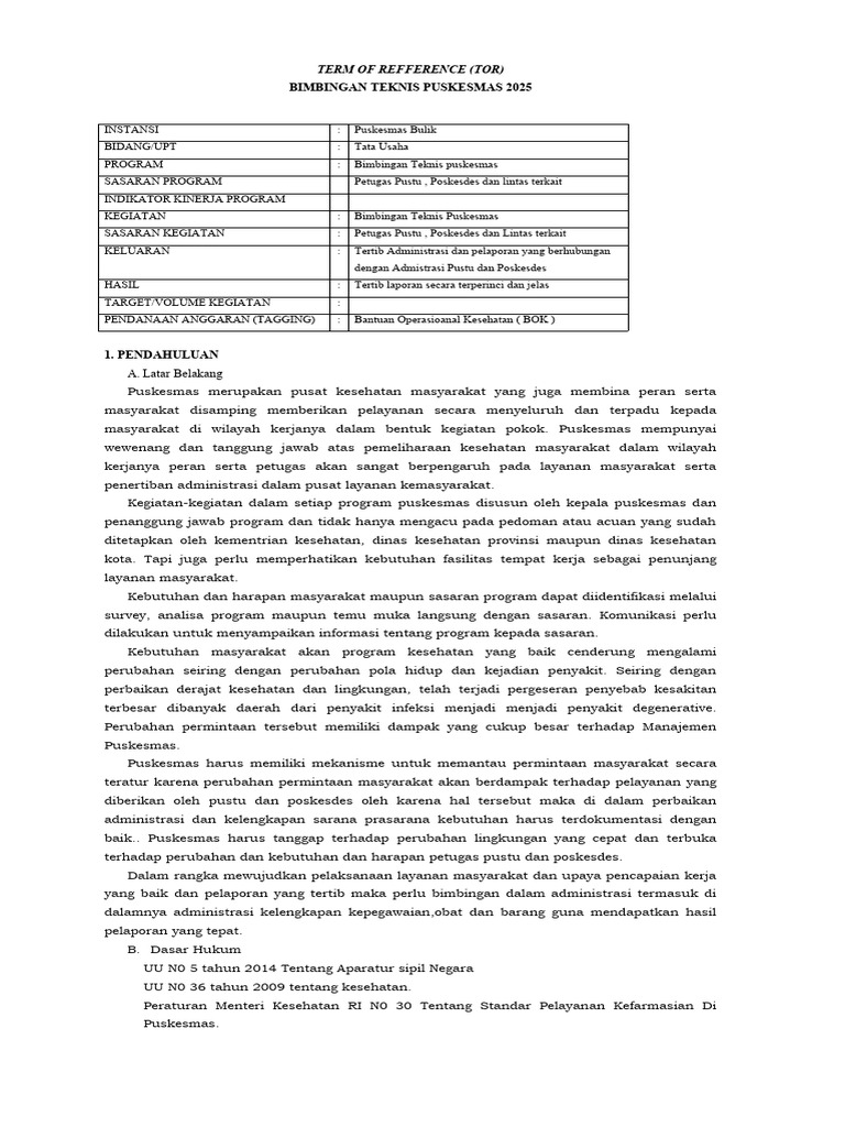 Contoh Tor Apbd 2025 | PDF