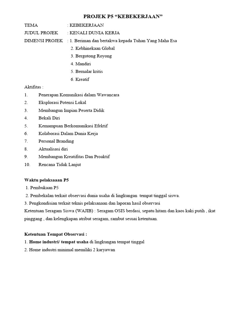 PROJEK P5 Kebekerjaan Fix 2023 | PDF
