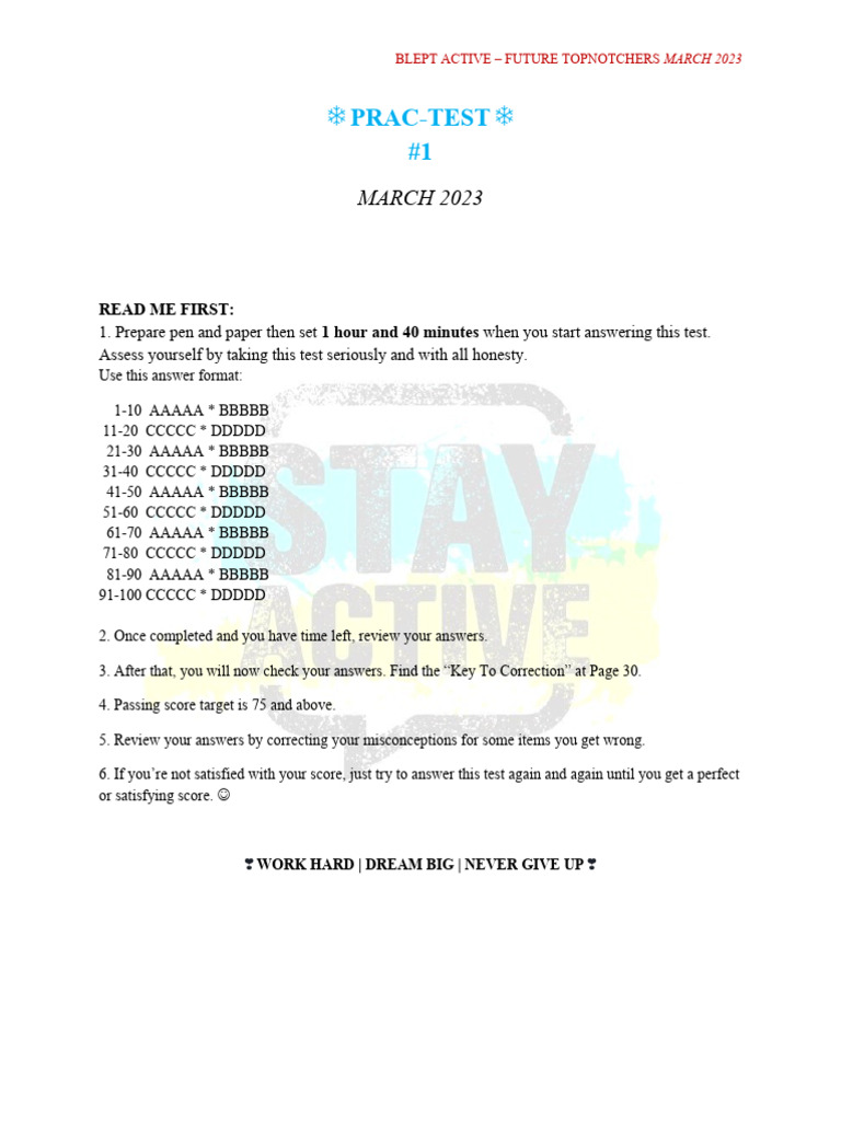 Blept-Active 2023 Prac-Test #1 | PDF | Teachers | Learning