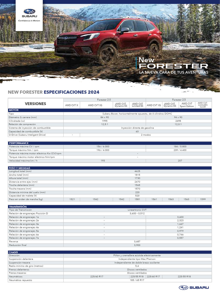 Ficha Tecnica Subaru Forester | PDF | Tracción en las cuatro ruedas ...