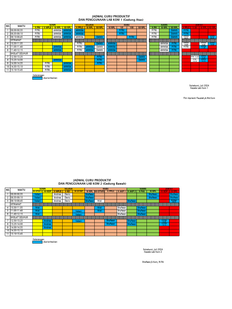 Jadwal Penggunaan Lab Kom 1 Dan 2 Revisi 25 Juli | PDF