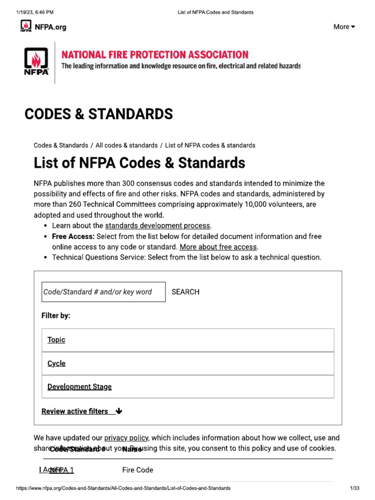 List of NFPA Codes | PDF
