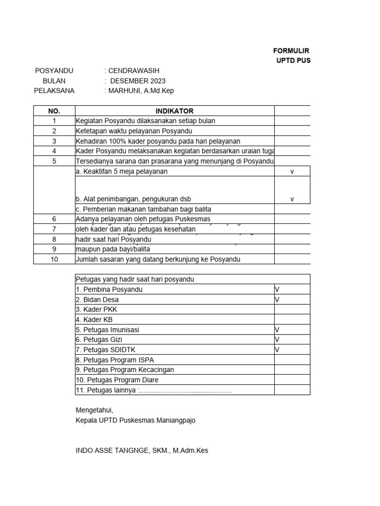 Form Monitoring Posyandu Desember 2023 | PDF