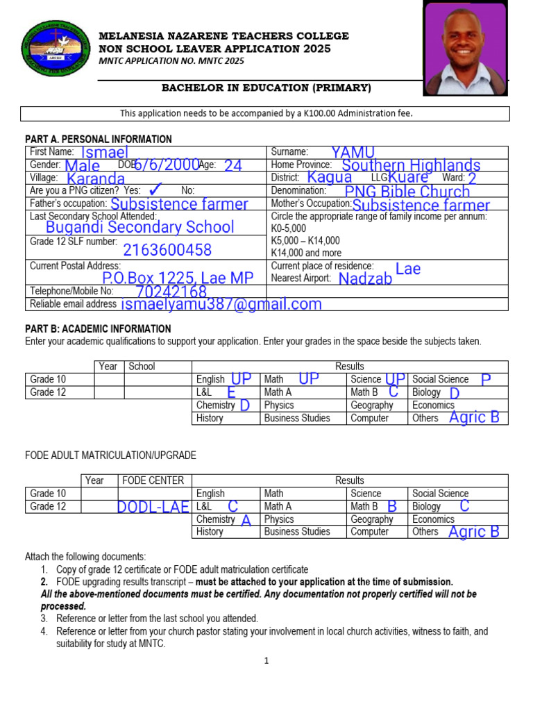 This Application Needs To Be Accompanied by A K100.00 Administration Fee | PDF | Bachelor's ...