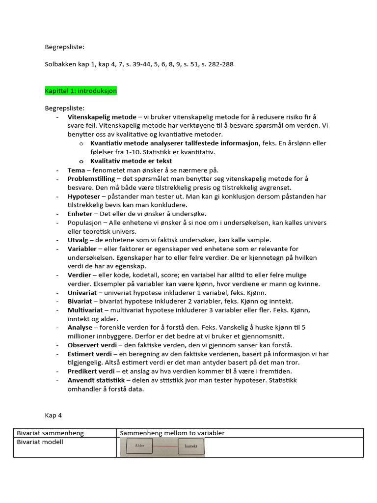 Begrepsliste Eksamen Statistikk | PDF