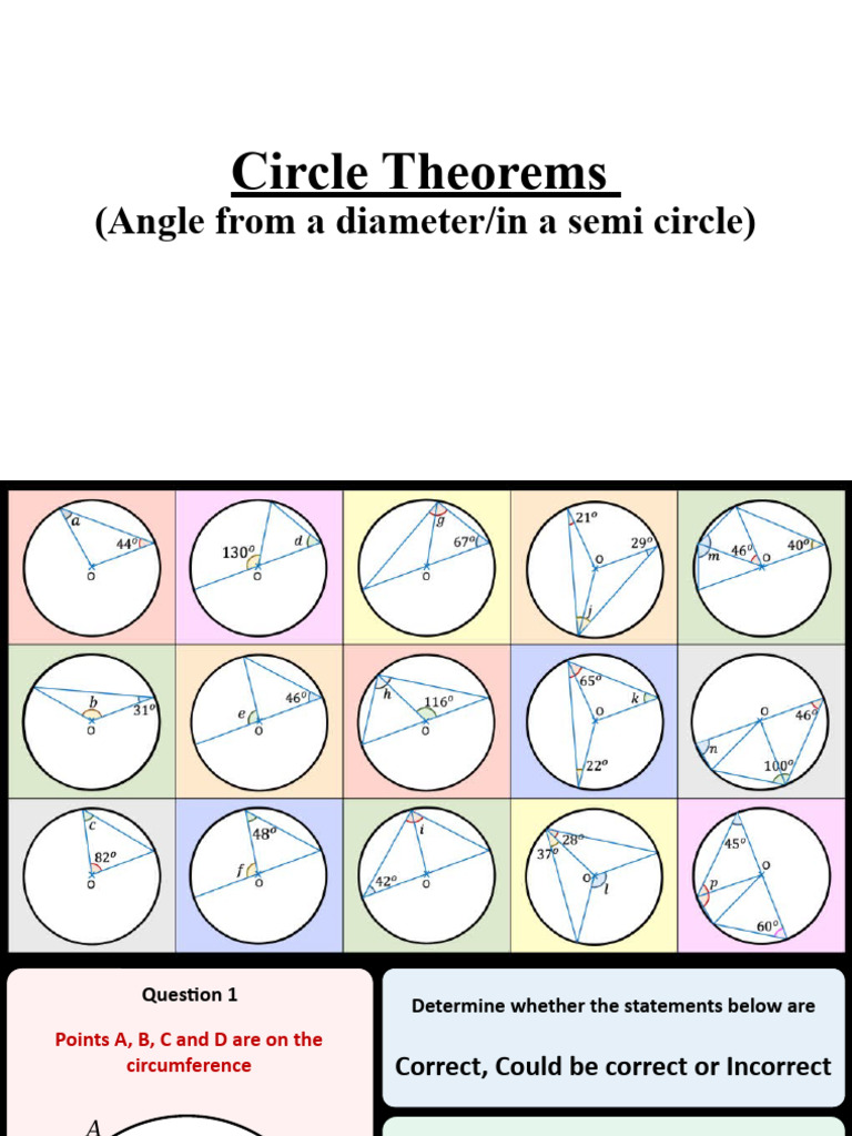 Lesson 1 Circle Theorems Angle Formed From a Diameter | PDF | Circle ...