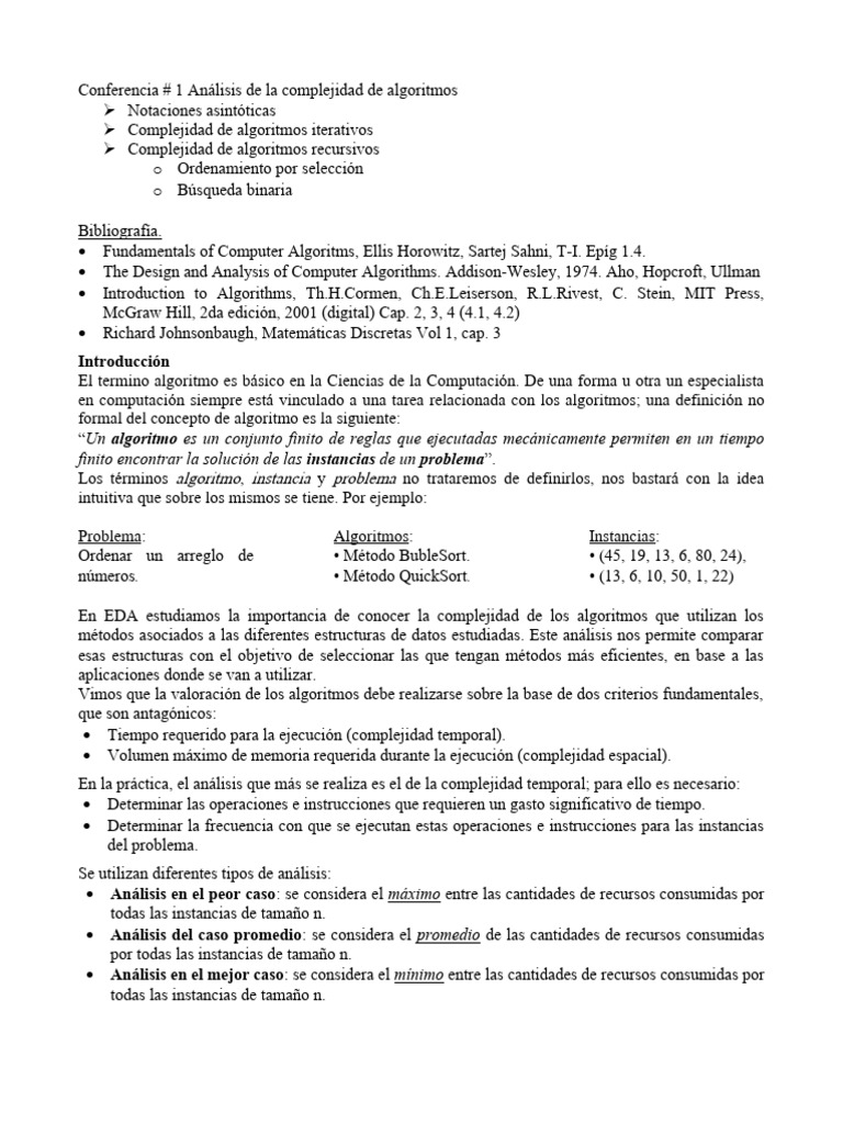C1 Análisis de La Complejidad de Algoritmos | PDF | Teoría de la complejidad computacional ...