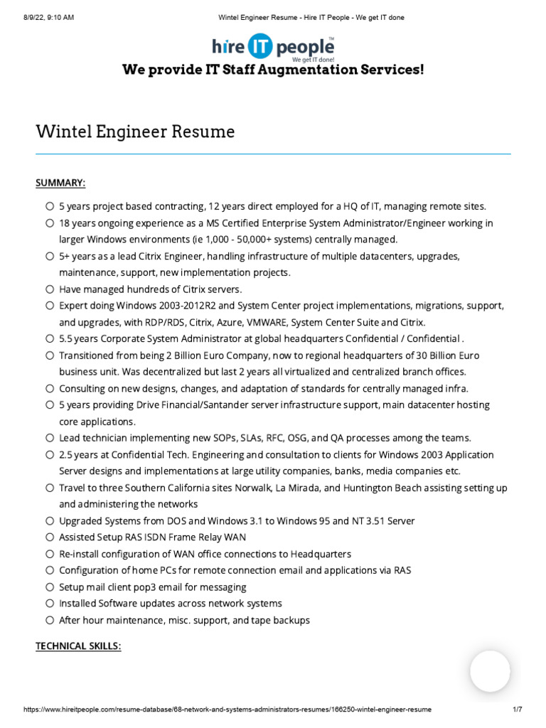 Wintel Engineer Resume - Hire IT People - We Get IT Done | PDF | Hyper ...
