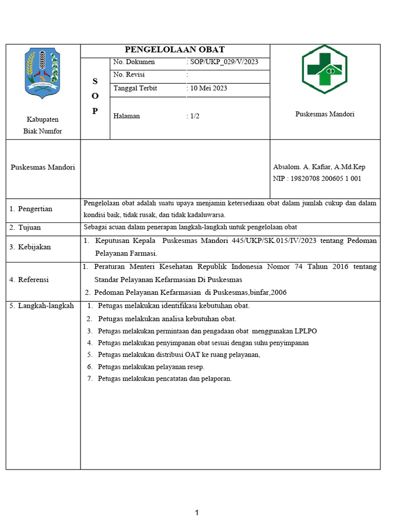 Sop Pengelolaan Obat Pdf
